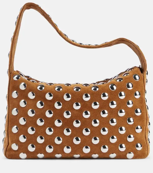 Khaite Elena Studded Suede Shoulder Bag - Brown