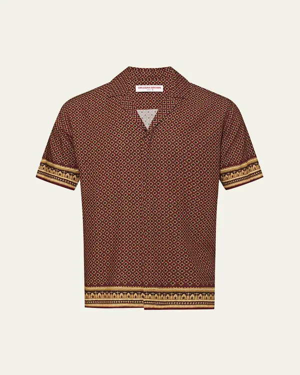 Orlebar Brown Maitan Solmio Geometric Camp Shirt - Copper Red