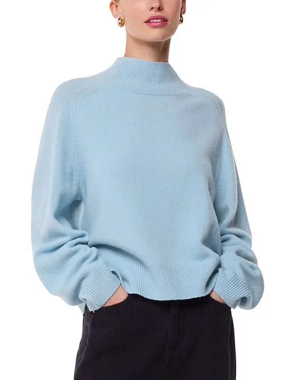 Whistles Wool Funnel Neck Knit Sweater - Pale Blue