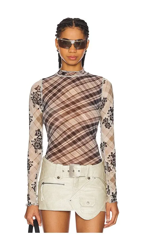 Free People Printed Mesh Top - Black Combo