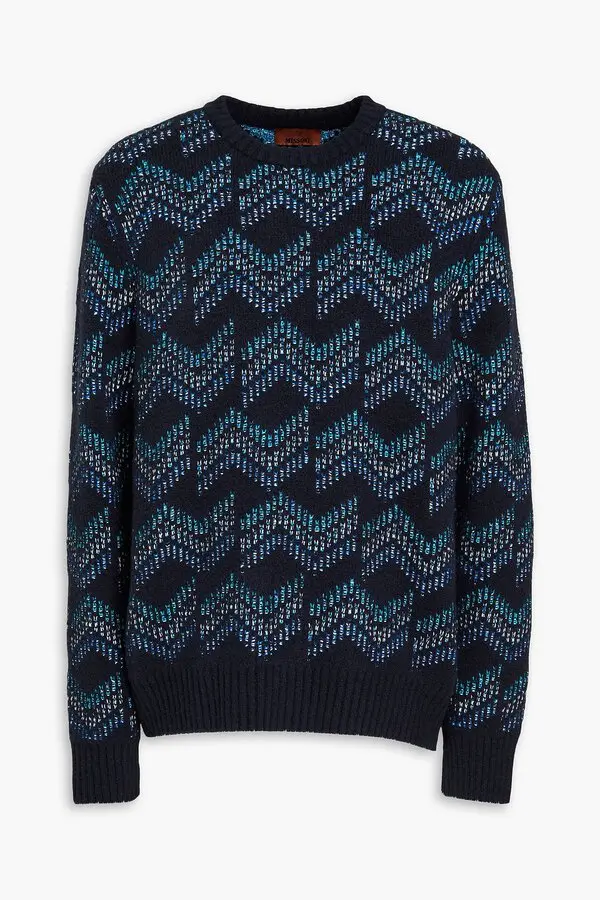 Missoni Jacquard-knit Cotton-blend Sweater - Midnight Blue