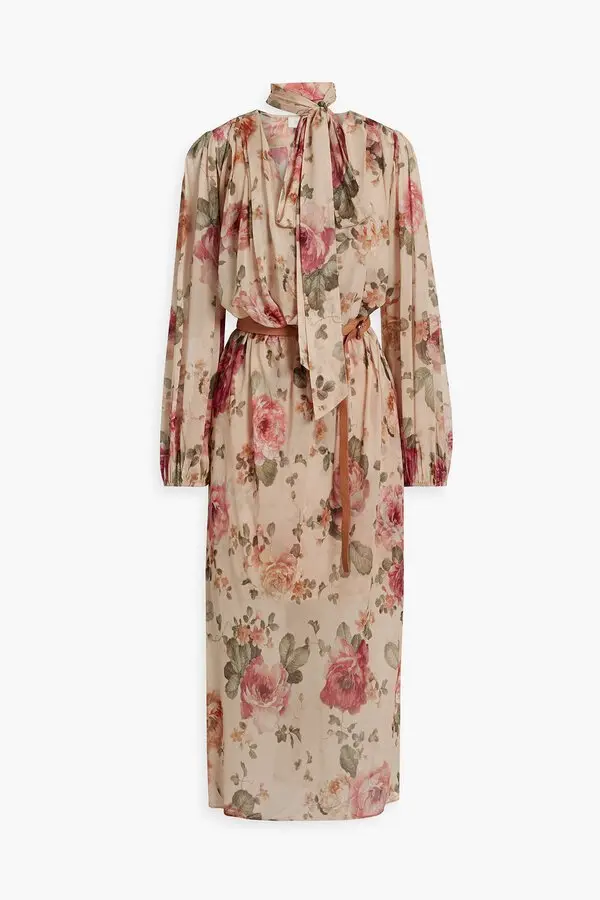 Zimmermann Belted Floral-print Chiffon Midi Dress