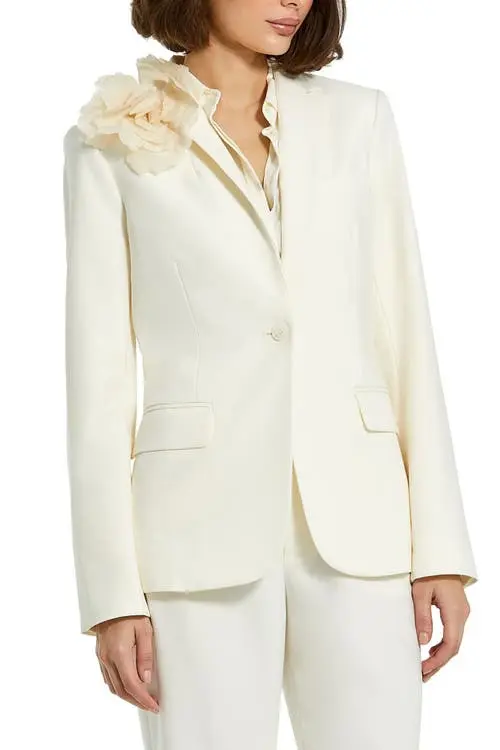 Mac Duggal Classic Crepe Blazer With Floral Detail - Ivory