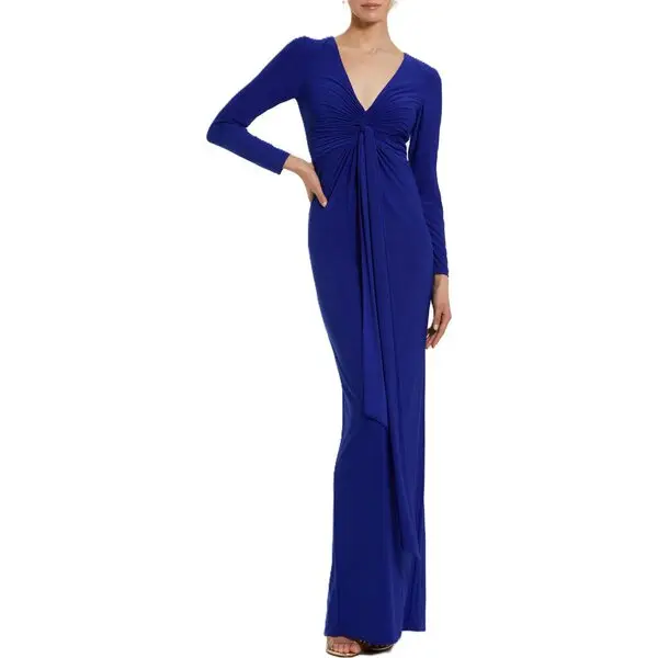 Mac Duggal Long Sleeve Jersey V-neck Gown