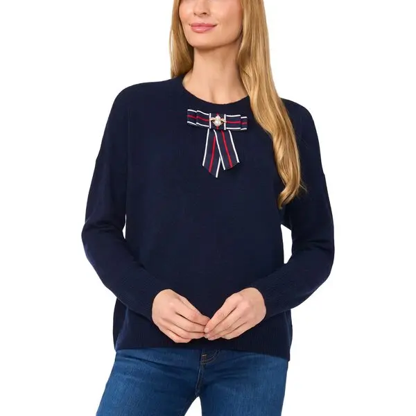 CECE DUPRAZ Ribbon Bow Embellished Sweater