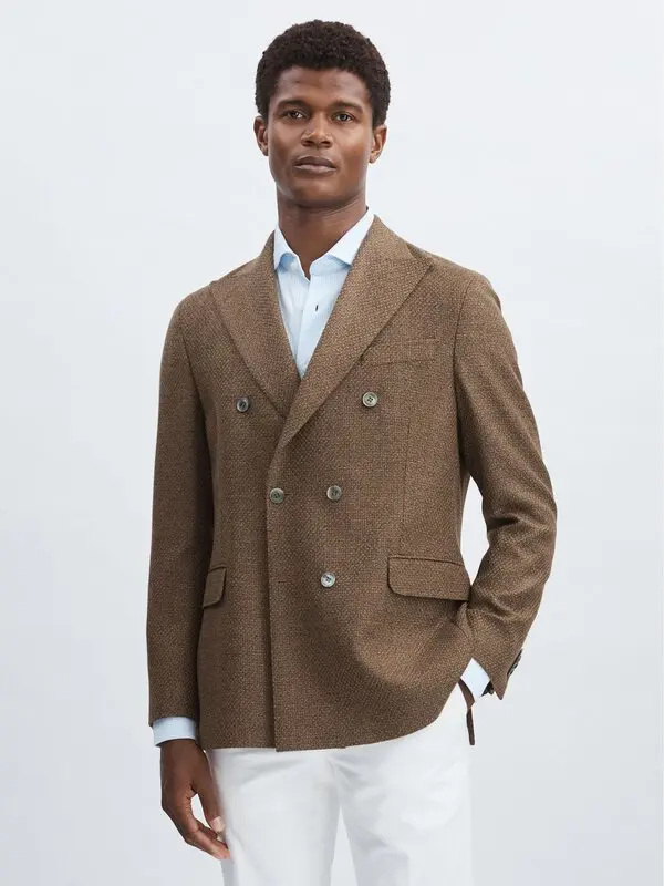 OSCAR JACOBSON Woven Wool Double-breasted Blazer