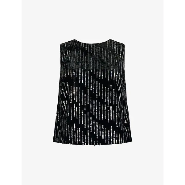 RO&ZO Sequin-embellished Stretch-woven Top