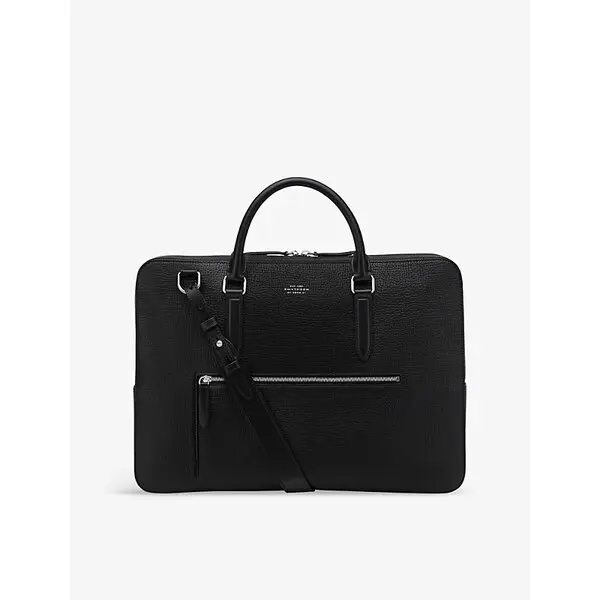 Smythson Ludlow Slim Leather Briefcase - Black