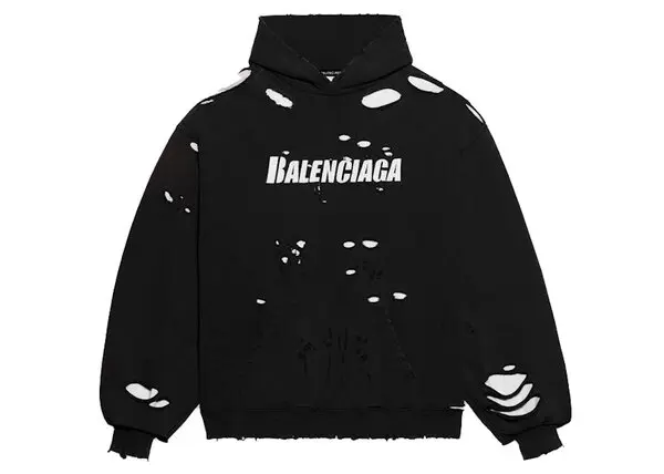 Balenciaga Caps Destroyed Hoodie - Black/white