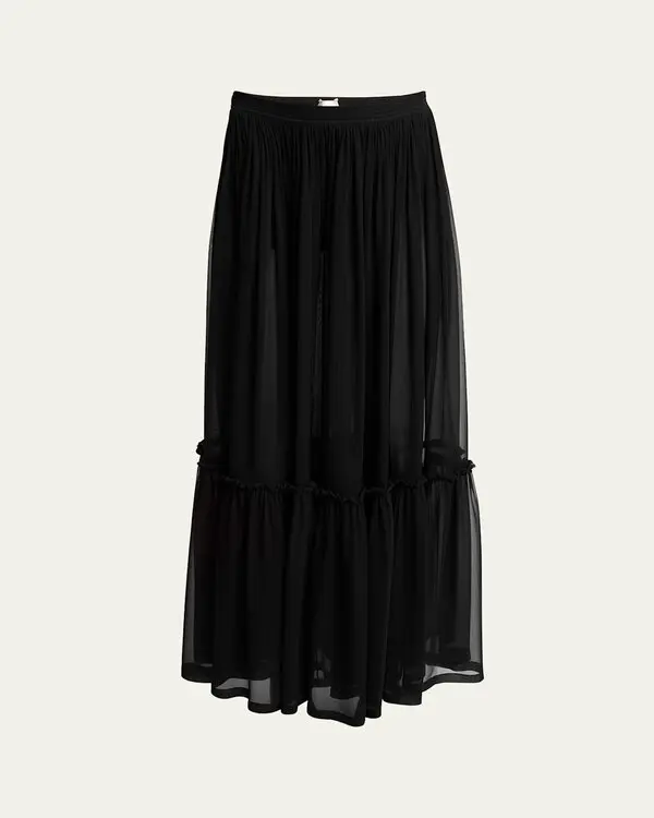 Saint Laurent Tiered Maxi Skirt - Nero
