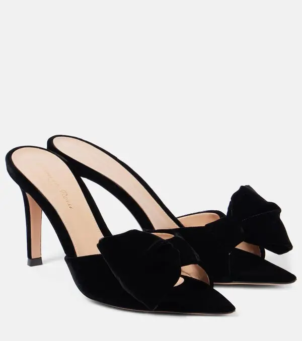 GIANVITO ROSSI 85 Bow-detail Velvet Mules - Black