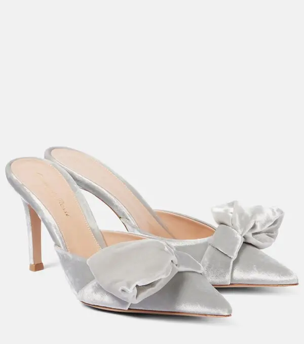 GIANVITO ROSSI 85 Bow-detail Velvet Mules - Silver