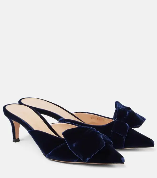 GIANVITO ROSSI 55 Bow-detail Velvet Mules - Blue