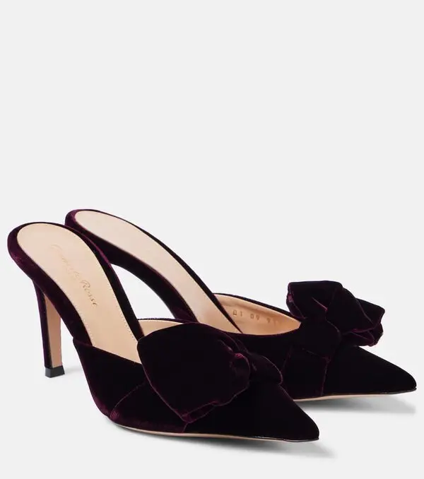 GIANVITO ROSSI 85 Bow-detail Velvet Mules - Purple