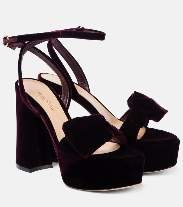 GIANVITO ROSSI 70 Bow-detail Velvet Platform Sandals - Burgundy