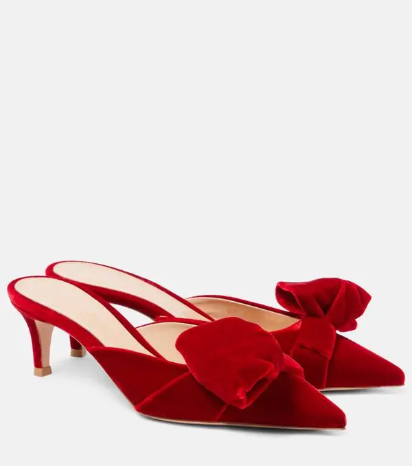 GIANVITO ROSSI 55 Bow-detail Velvet Mules - Red
