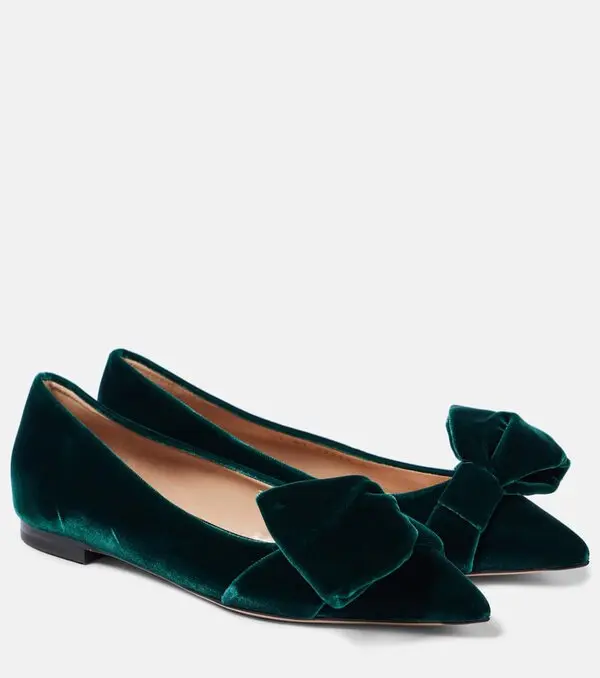 GIANVITO ROSSI Bow-detail Velvet Ballet Flats - Green