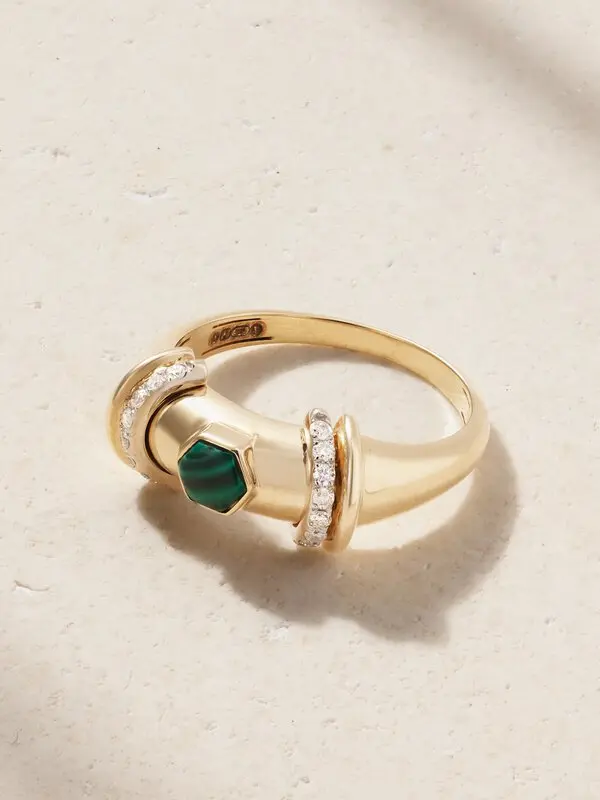 L’ATELIER NAWBAR Warrior Hex 18-karat Gold, Malachite And Diamond Ring