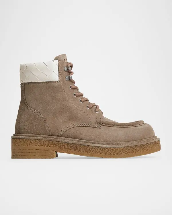 Bottega Veneta Haddock Intrecciato-collar Suede Lace-up Boots - Driftwod-white