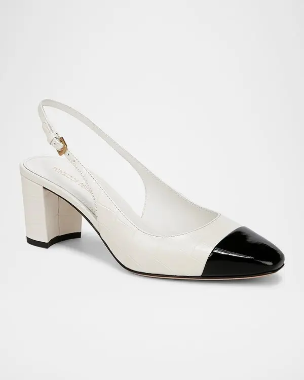 Veronica Beard Cecile Cap-toe Slingback Pumps - Coconut/black