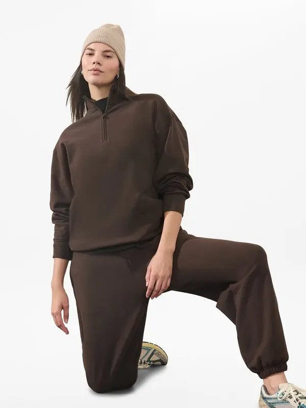 Athleta Forever Fleece 1/4 Zip Sweatshirt - Truffle