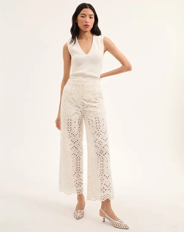 Veronica Beard Kemper Eyelet Cotton Pants