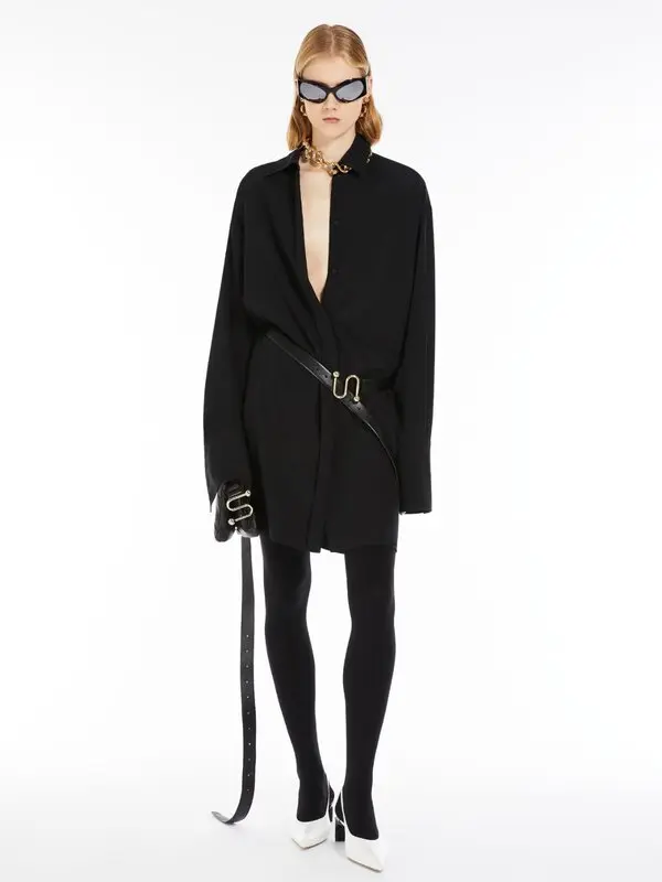 Max Mara Oversized Stretch-Silk Shirt Dress In Black 30% Off