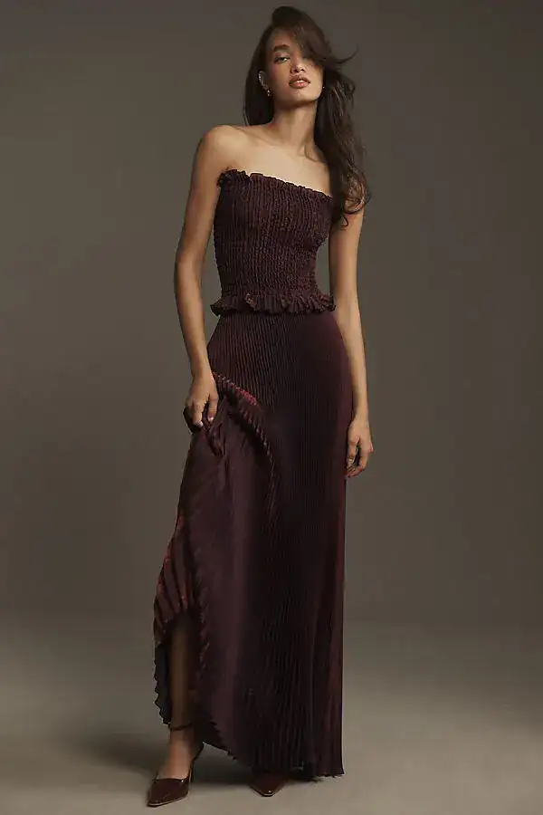 Buy L'IDEE Maya Strapless Pleated Maxi Dress Red At 30% Off