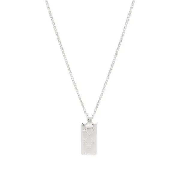 Gucci Signature Gg Dog Tag Necklace - Silver