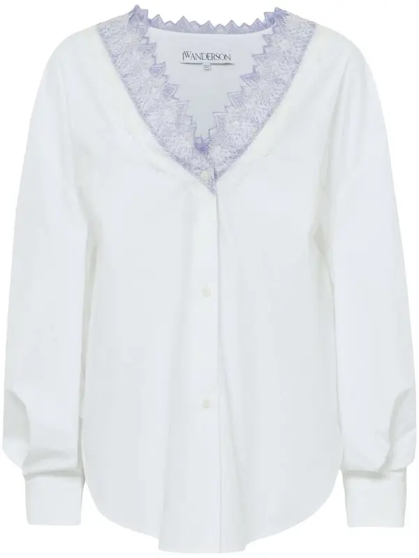 JW Anderson V-neck Lace-trim Shirt - White