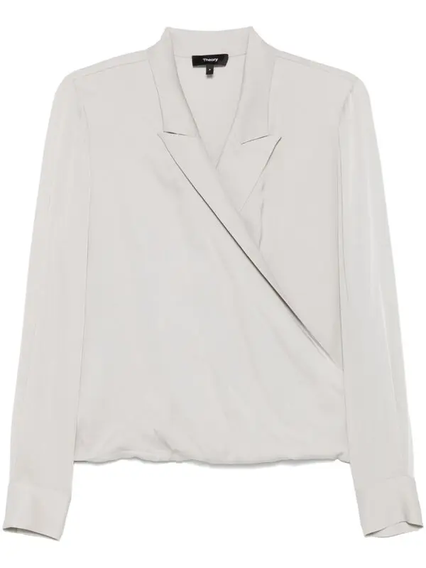 Theory Peak Lapel Wrap Blouse - Grey