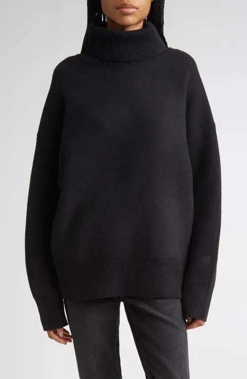 TOTÊME Double Knit Wool & Cashmere Blend Turtleneck Sweater - Black