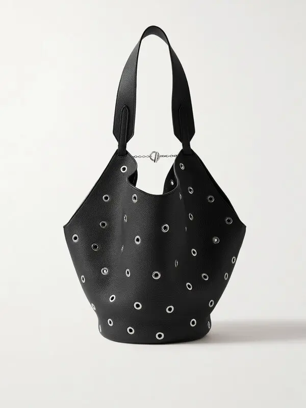 Khaite Lotus Small Embellished Textured-leather Tote - Black