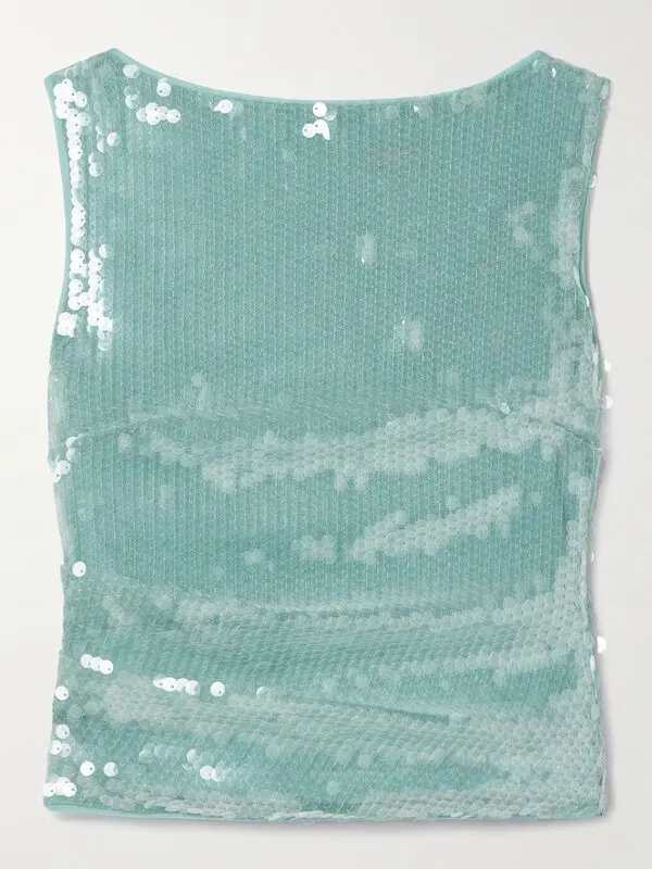 Staud Eton Cropped Sequined Tulle Top - Blue