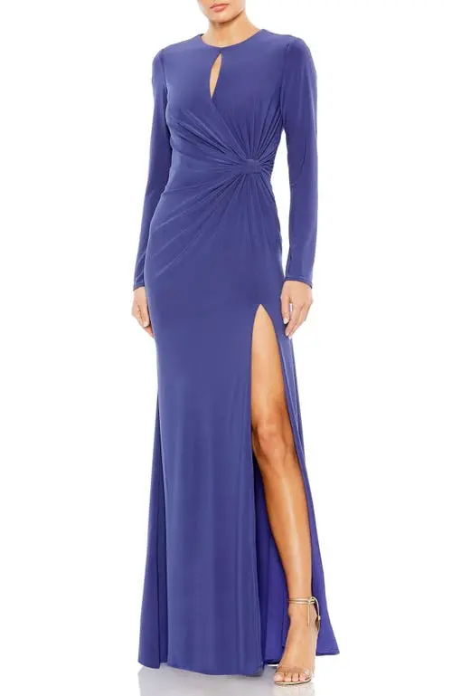 Mac Duggal Long Sleeve Draped Gown - Indigo