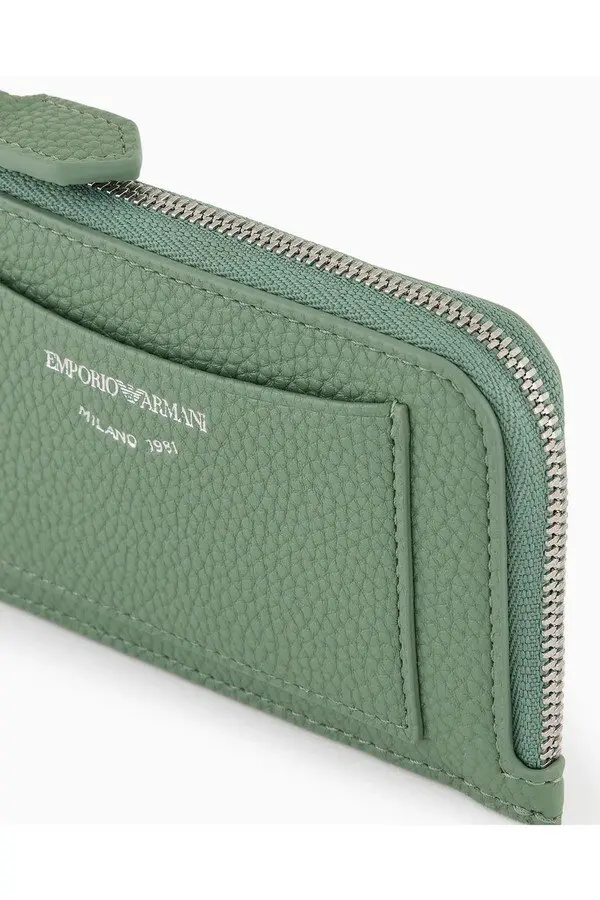 Emporio Armani Myea Deer-print Card Holder With Wrap-around Zip - Green