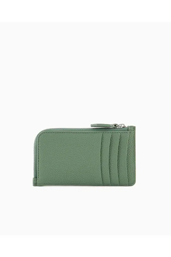 Emporio Armani Myea Deer-print Card Holder With Wrap-around Zip - Green