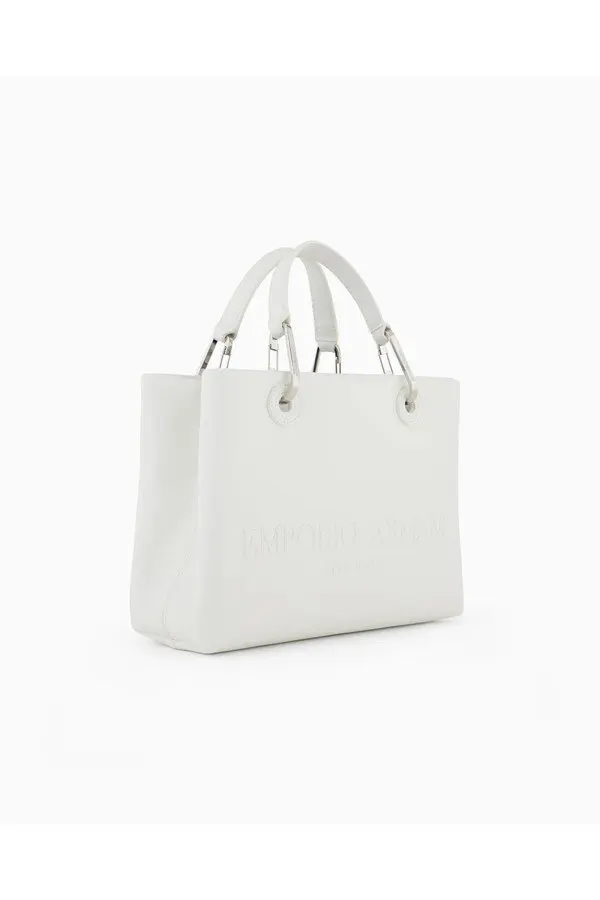 Emporio Armani Small Myea Shopper Bag With Embossed Logo - White