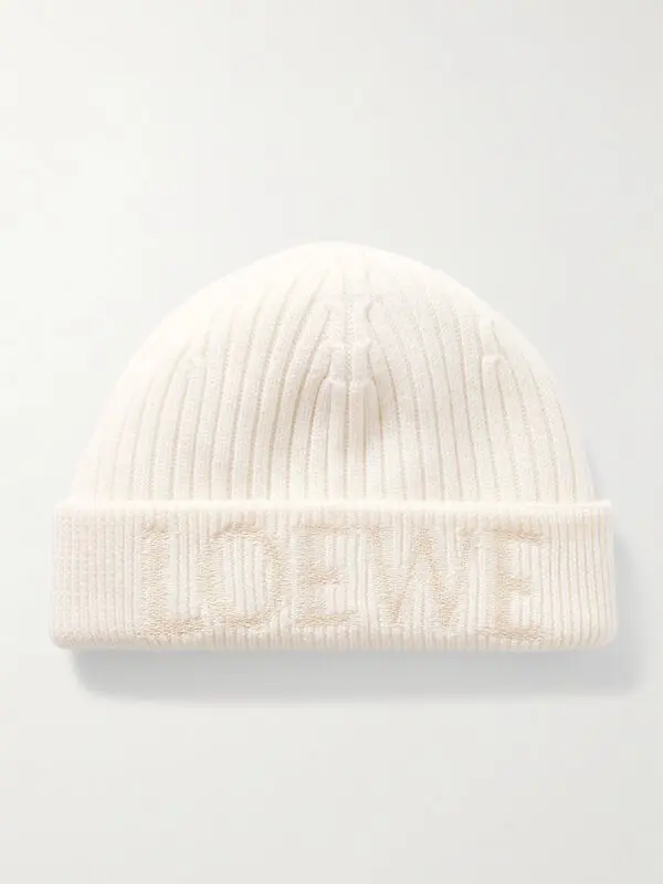 Loewe Embroidered Wool Beanie - White