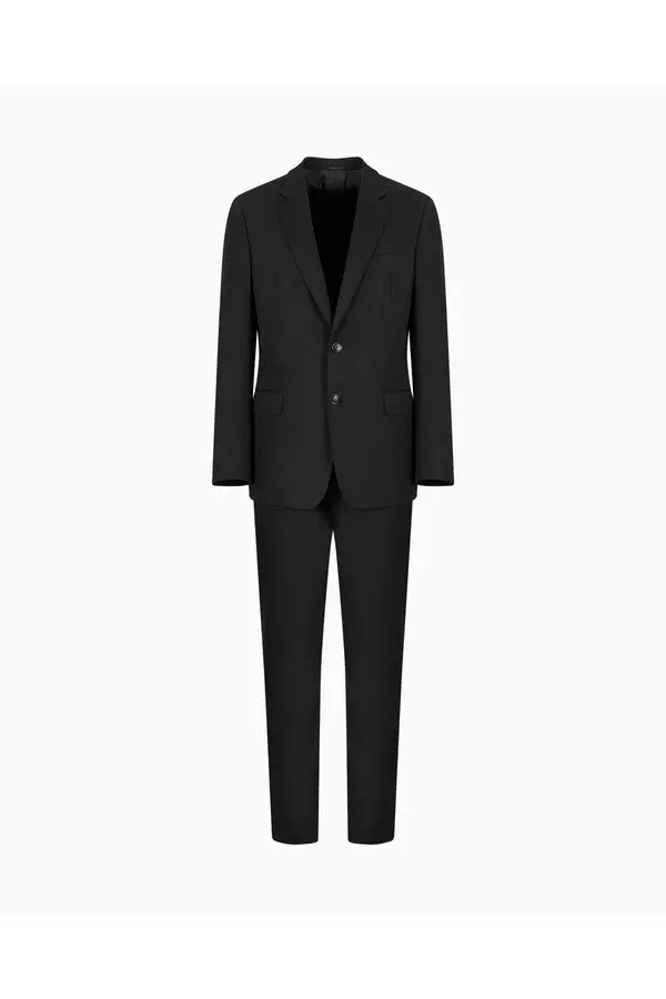 Giorgio Armani Single-breasted, Water-repellent Wool Suit From The Soft Line - Black