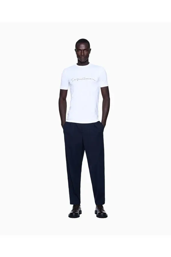 Giorgio Armani Asv Stretch-viscose T-shirt With Signature Logo - White