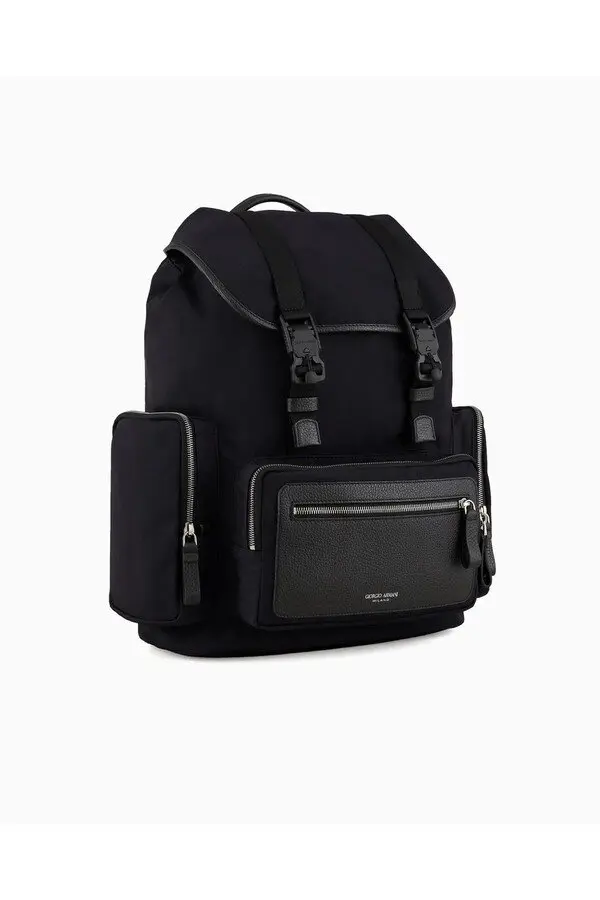 Giorgio Armani Recycled-nylon And Pebbled-leather Backpack - Blue