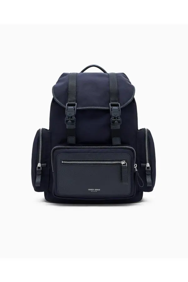 Giorgio Armani Recycled-nylon And Pebbled-leather Backpack - Blue