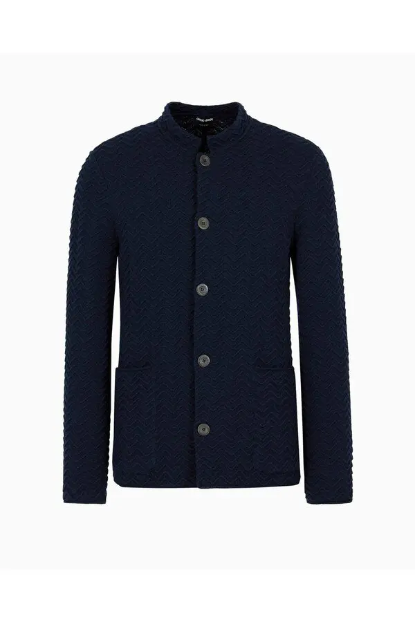 Giorgio Armani Single-breasted Jacket In Chevron Ottoman Wool