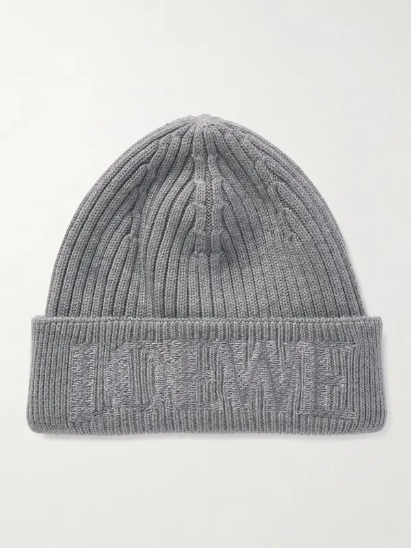 Loewe Embroidered Wool Beanie - Gray