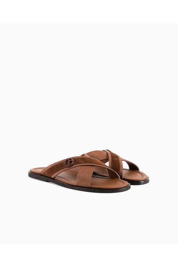 Giorgio Armani Two-toned Suede Cross Sandals - Natural