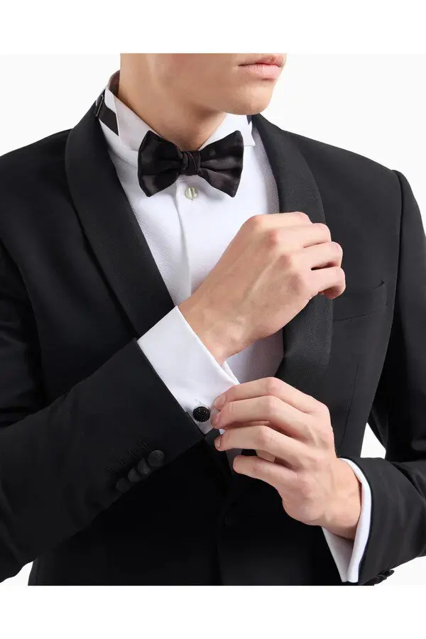 Giorgio Armani Sterling Silver Cufflinks With Satin And Crystals - Black