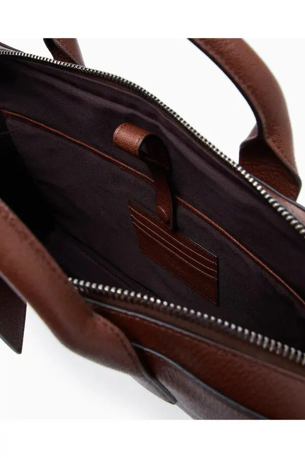 Giorgio Armani Pebbled Leather Briefcase - Brown