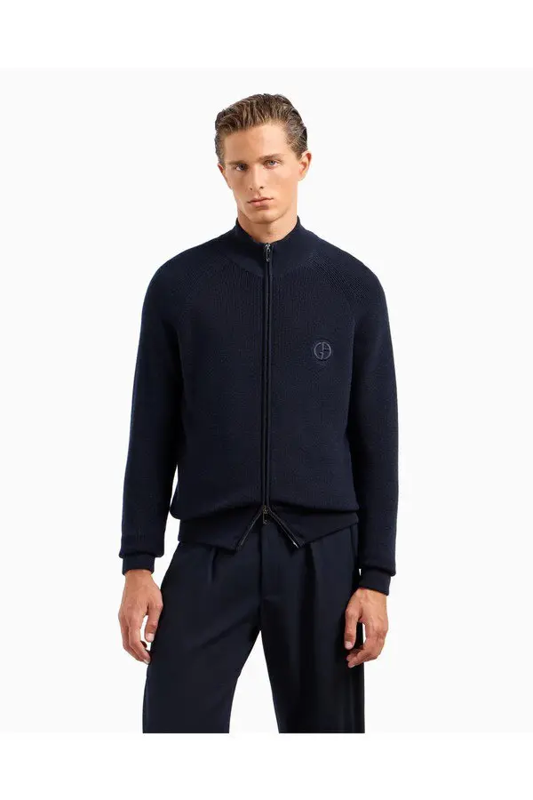 Giorgio Armani Virgin-wool Zip-up Cardigan - Blue