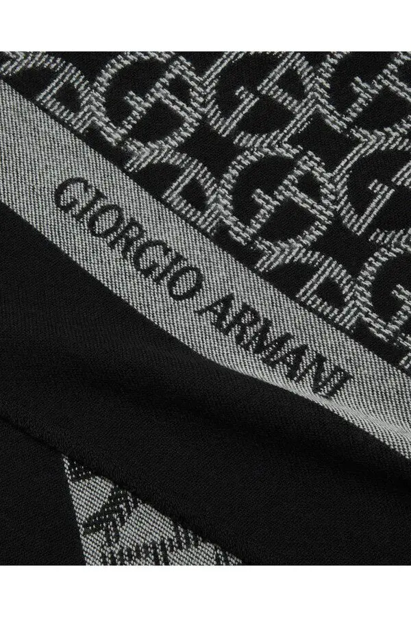 Giorgio Armani Wool Scarf With Jacquard Monogram - Black